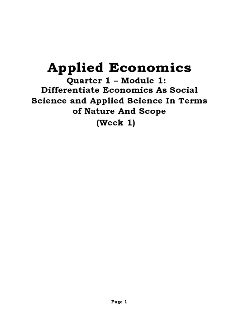 Applied Economic - Quarter 1 - Module 1 (Week1) ### | PDF | Economics | Social Sciences