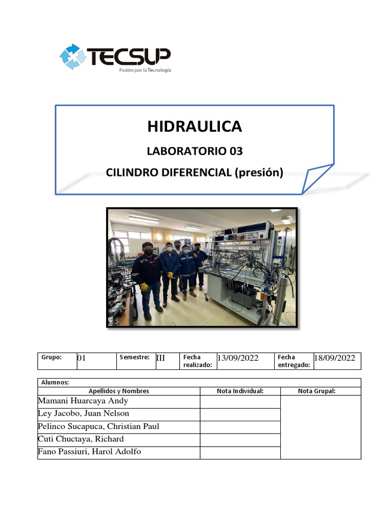 Laboratorio 03 - Hidraulica - Grupo 1 Final | PDF | Pistón | Presión