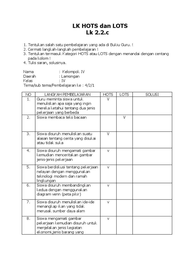 Pembelajaran HOTS dan LOTS Kelas IV | PDF | Kajian Bahasa Asing