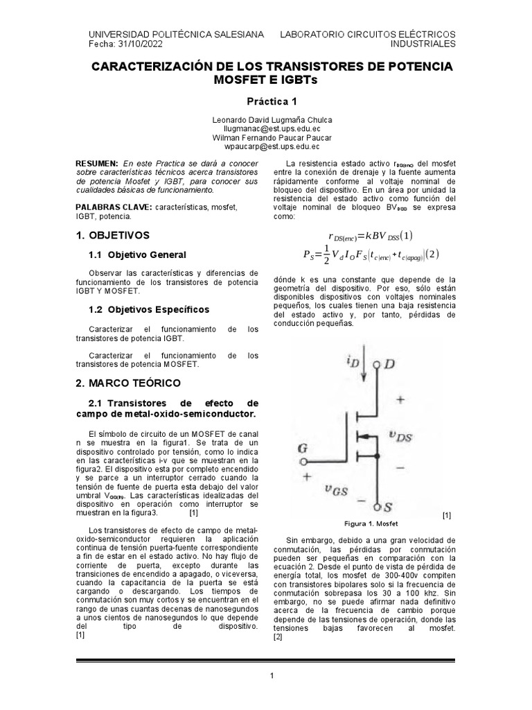 Caracterización de Transistores MOSFET e IGBT | PDF | Mosfet | Transistor