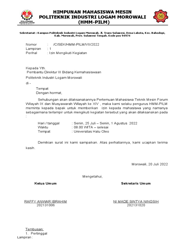 SURAT IZIN Kegiatan Eksternal | PDF