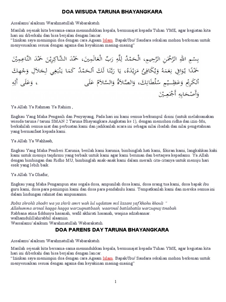 Doa Wisuda dan Parens Day Taruna | PDF