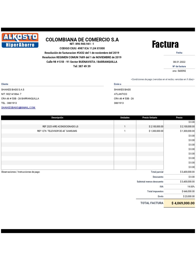 Factura Electrónica de Alkosto | PDF | Contabilidad | Documentos ...