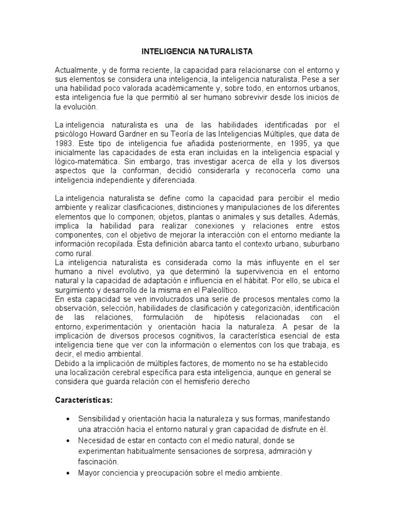 Inteligencia Naturalista: Claves y Ejemplos | PDF | Inteligencia ...