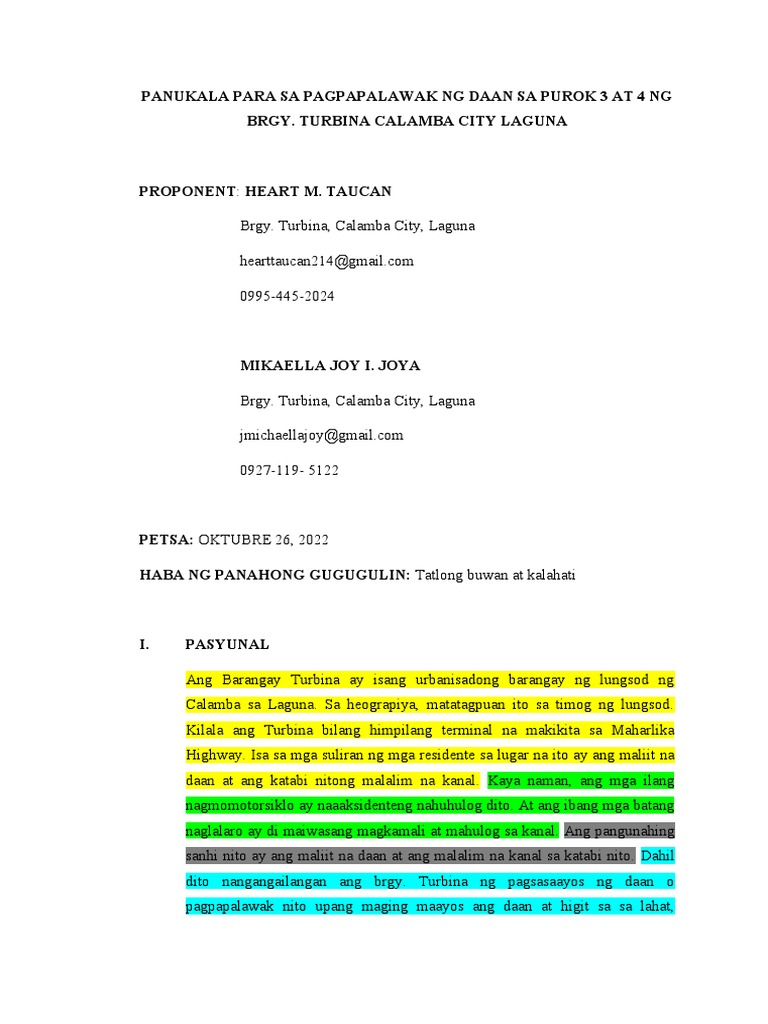 Panukala para Sa Pagpapalawak NG Daan Sa Purok 3 at 4 NG Brgy | PDF