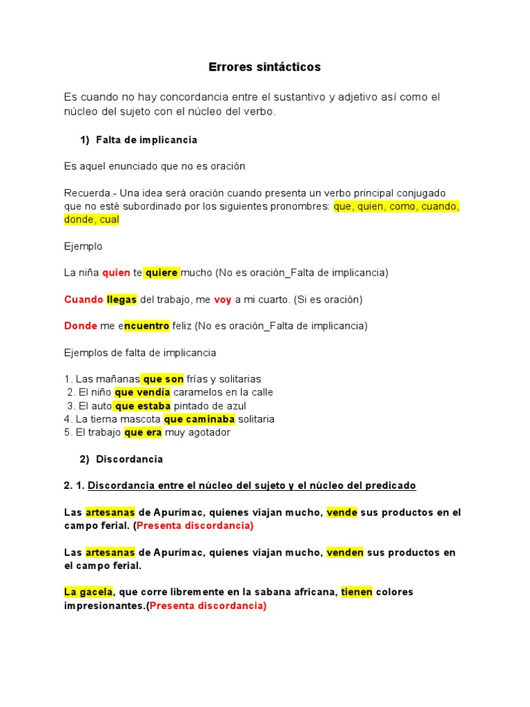 Errores Sintácticos | PDF | Oración (Lingüística) | Asunto (gramática)