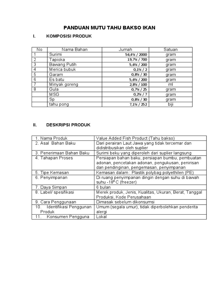 Panduan Mutu Tahu Bakso Ikan | PDF