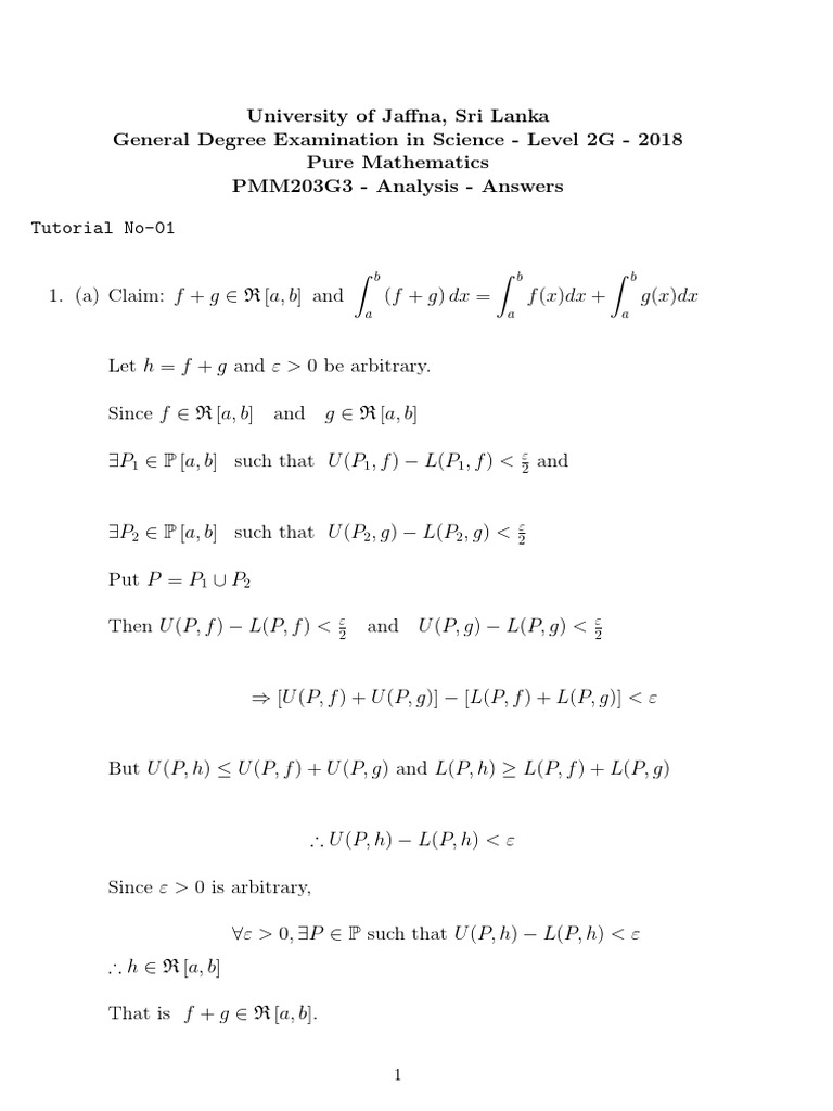 Riemann Integral Answers | PDF | Theoretical Physics | Mathematical Analysis