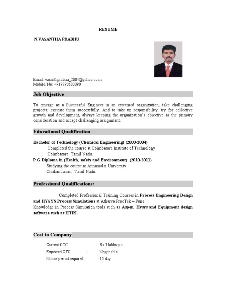 Vasanth Resume | PDF | Polyvinyl Chloride | Chlorine