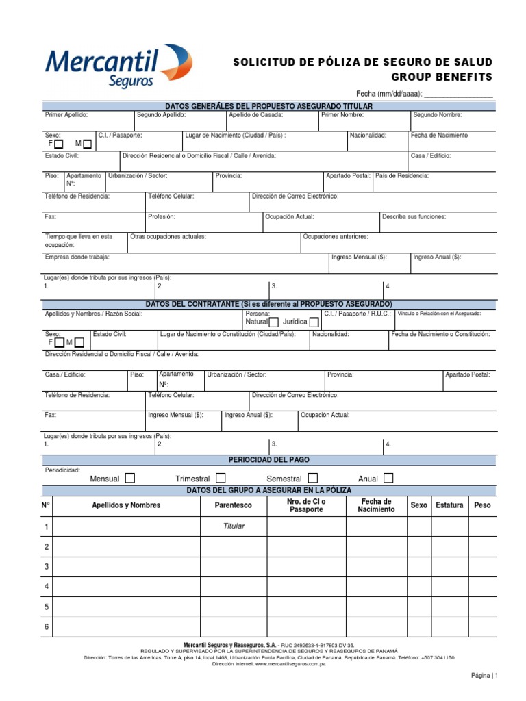 Solicitud de Póliza de Seguro de Salud | PDF | Seguro | Reaseguro