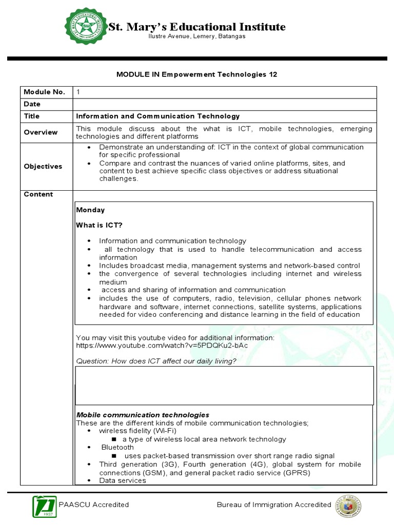 Empowerment Technologies 12 MODULE 1 | PDF | Information And Communications Technology ...