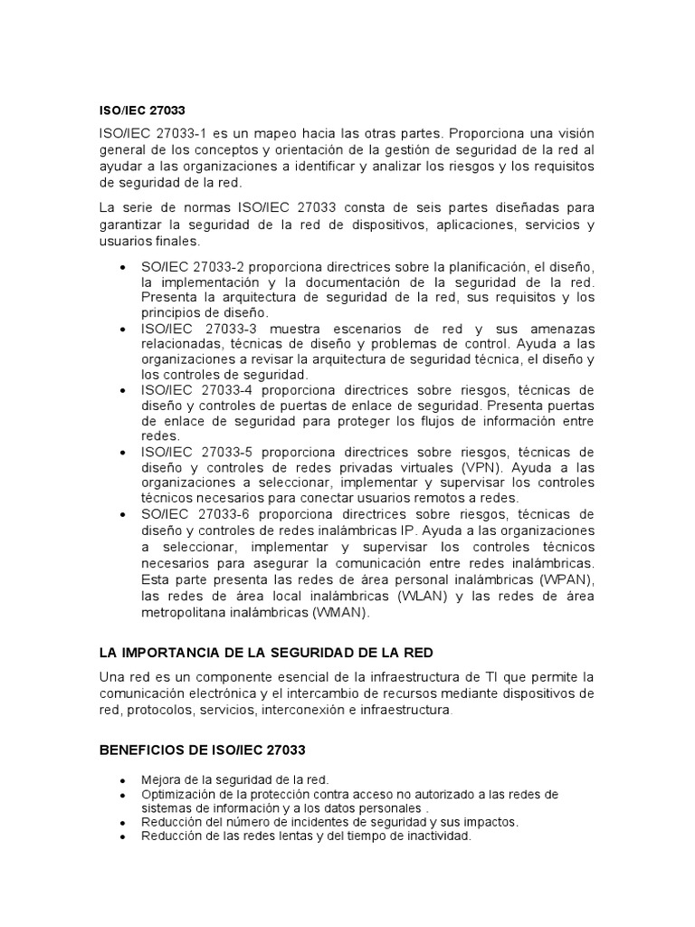 ISO/IEC 27033: La Importancia de La Seguridad de La Red | PDF | Red de computadoras | Red ...