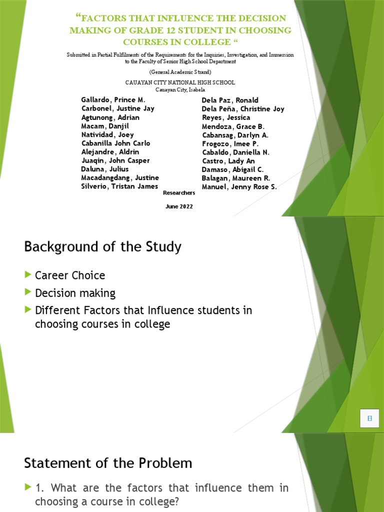 Factors that Influence Grade 12 Students' Decisions in Choosing College ...