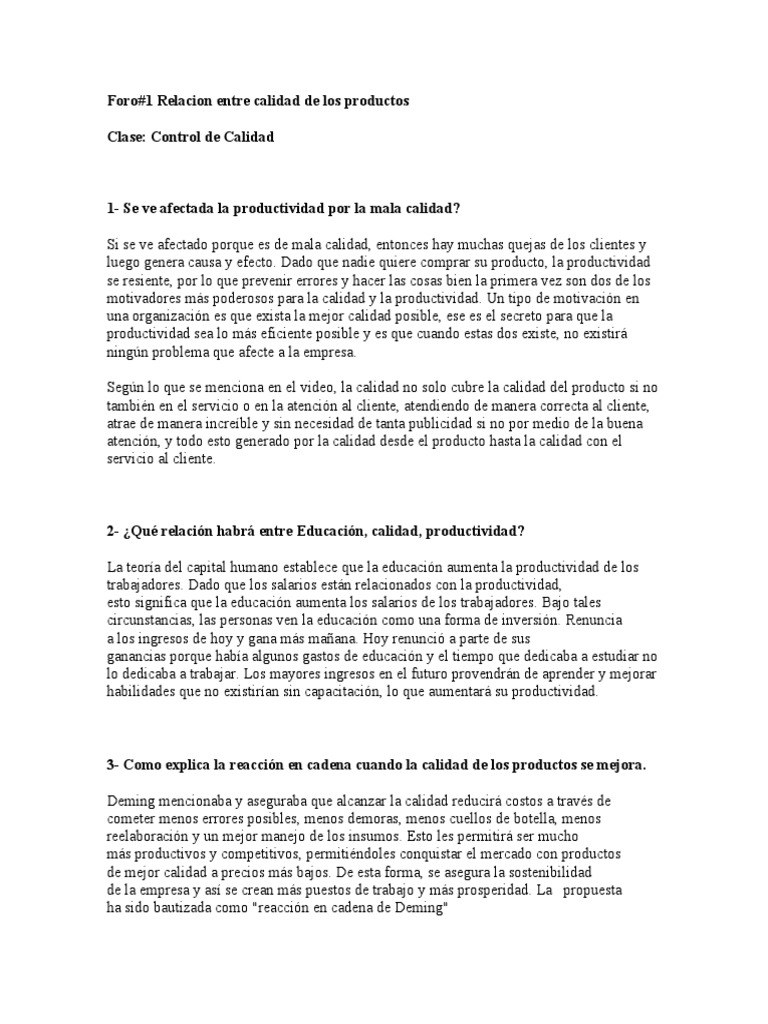 Foro-Control de Calidad | PDF | Calidad (comercial) | Economias