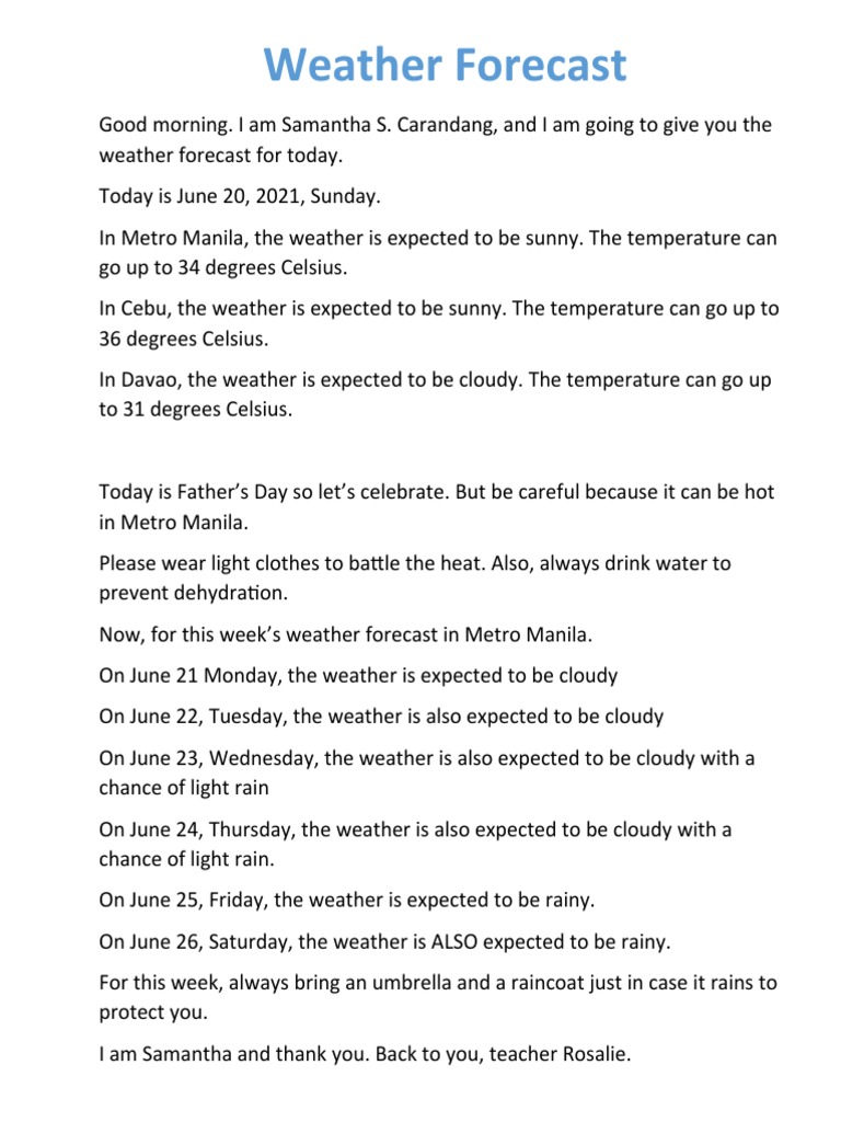 Weather Forecast Script Samantha | PDF | Lifestyle