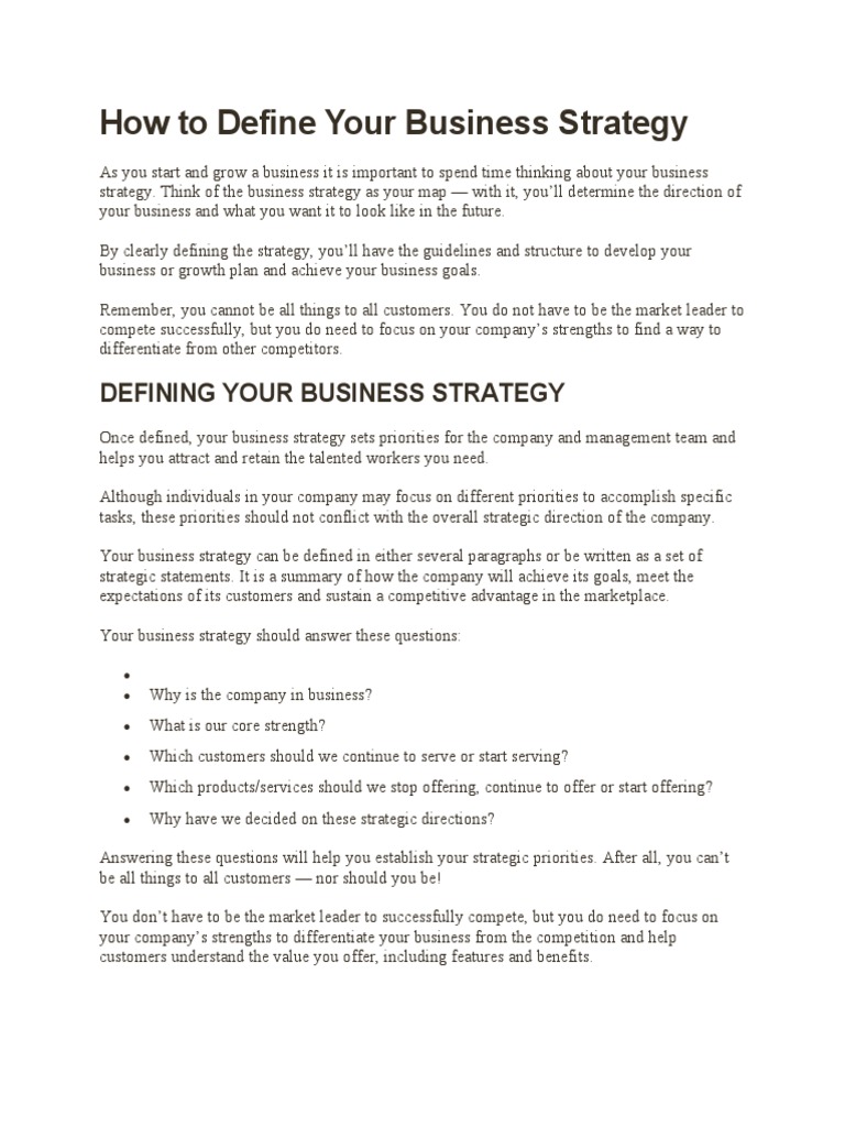 How To Define Your Business Strategy | PDF | Strategic Management ...