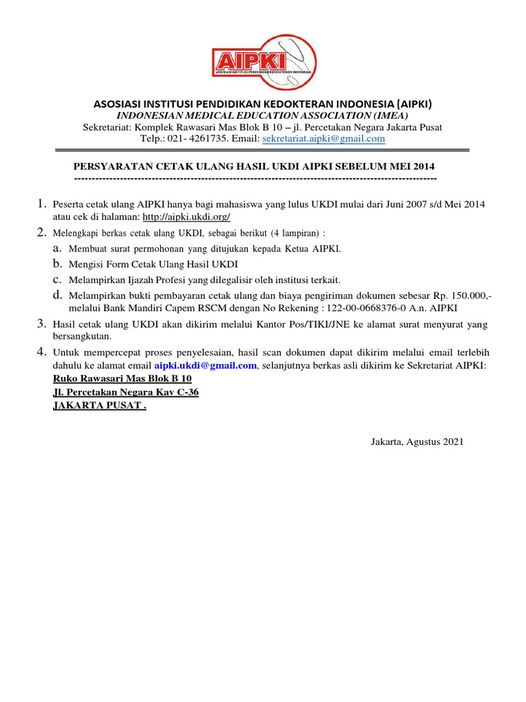 Persyaratan Cetak Ulang Hasil UKDI AIPKI | PDF