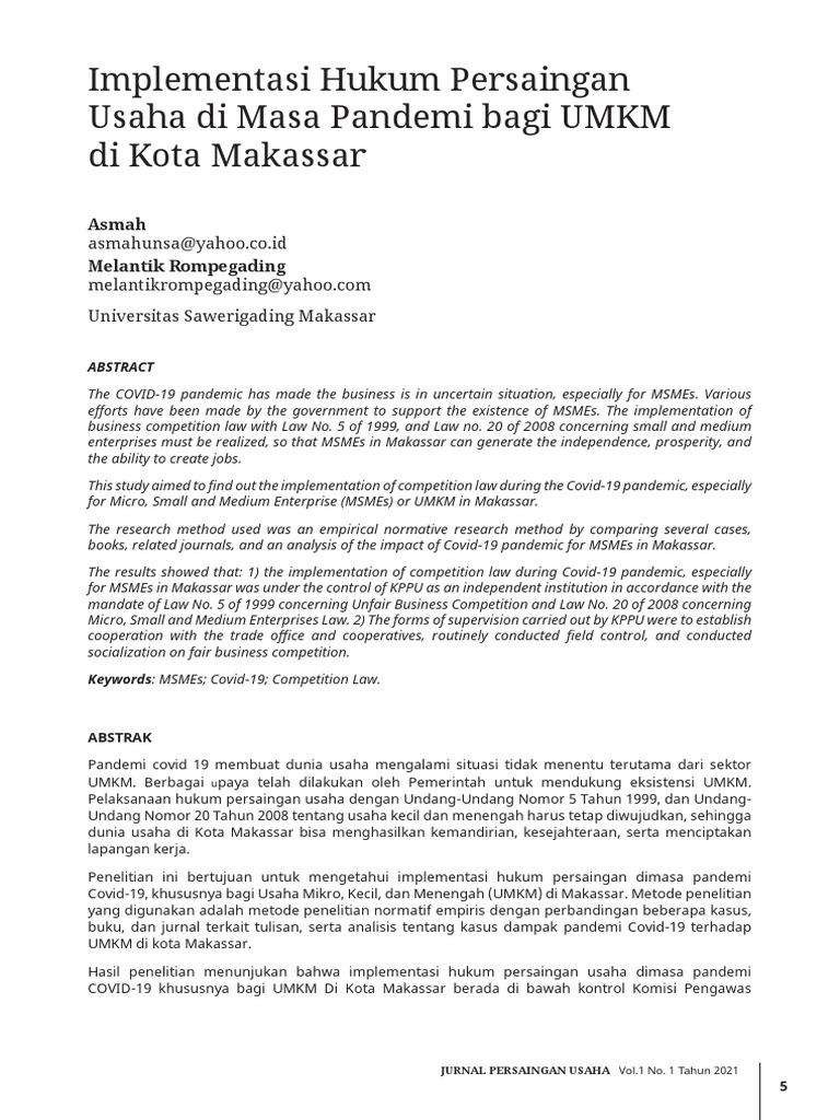 Implementasi Hukum Persaingan Usaha | PDF | Small And Medium Sized Enterprises