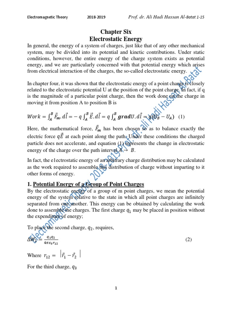 Electrostatic Energy Chapter | PDF | Capacitance | Capacitor