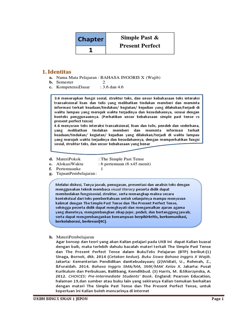 Ukbm Bing X 3.7. & 4.7. - Simple Past & Present Perfect Tense | PDF | Seni & Disiplin Bahasa ...