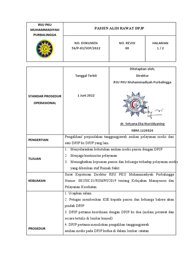 Sop Alih Rawat DPJP Fix | PDF