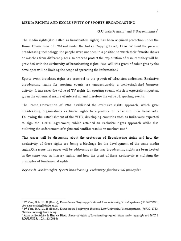 Media Rights and Exclusivity of Sports Broadacsting | PDF | Competition ...