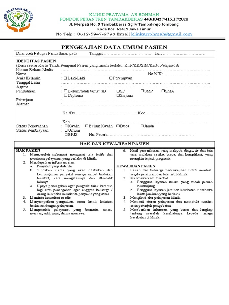 RM 01 Pengkajian Data Umum Pasien | PDF
