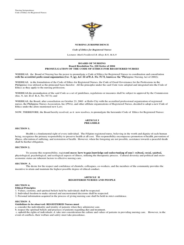 Code of Ethics | PDF | Nursing | Profession
