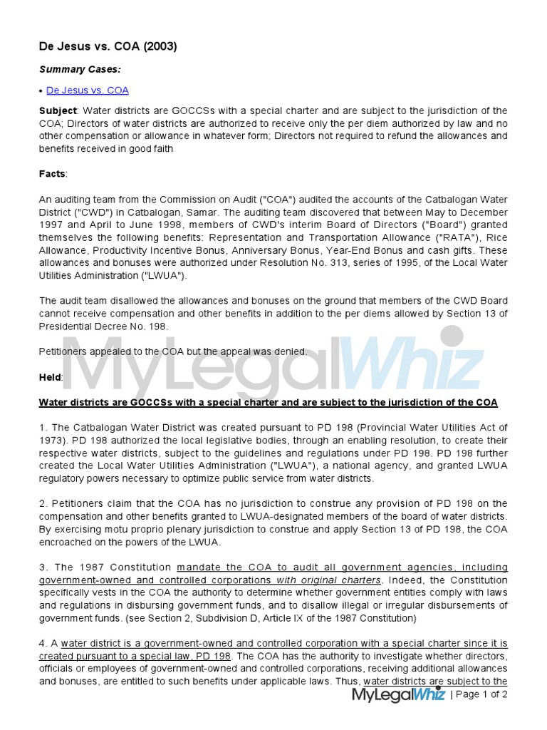 Development Bank of The Philippines v. Commission On Audit, 373 SCRA ...