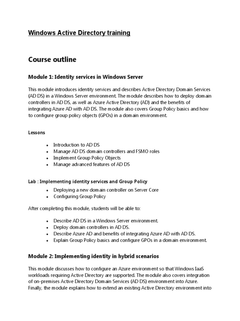 Windows Active Directory Training | PDF | Hyper V | Active Directory