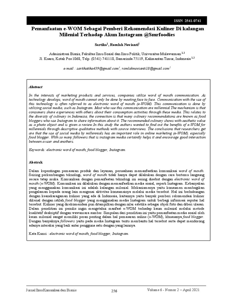 Pemanfaatan e-WOM Sebagai Pemberi Rekomendasi Kuliner Di Kalangan ...