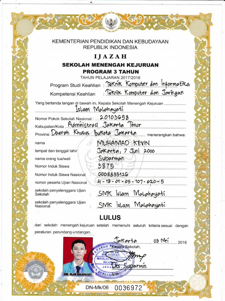 IJazah SMK Kevin | PDF