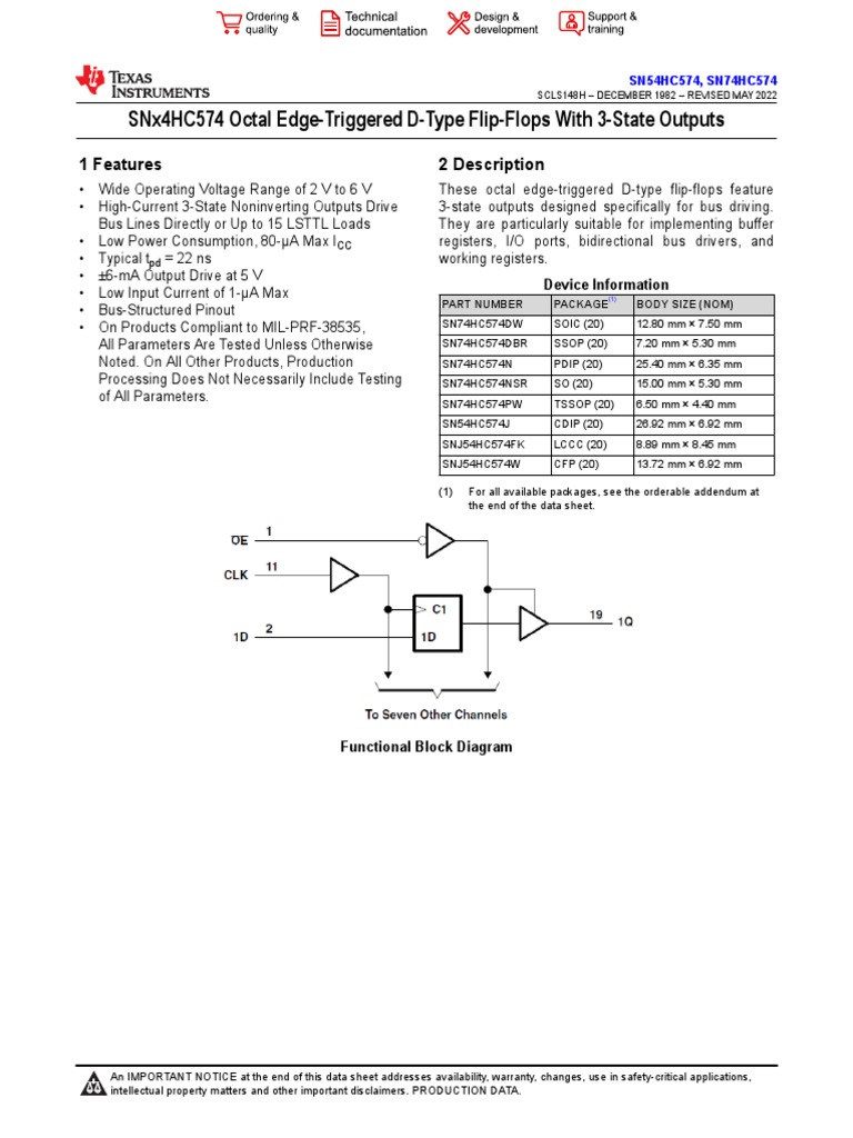 sn74hc574 Datasheet | PDF | Computing | Electricity