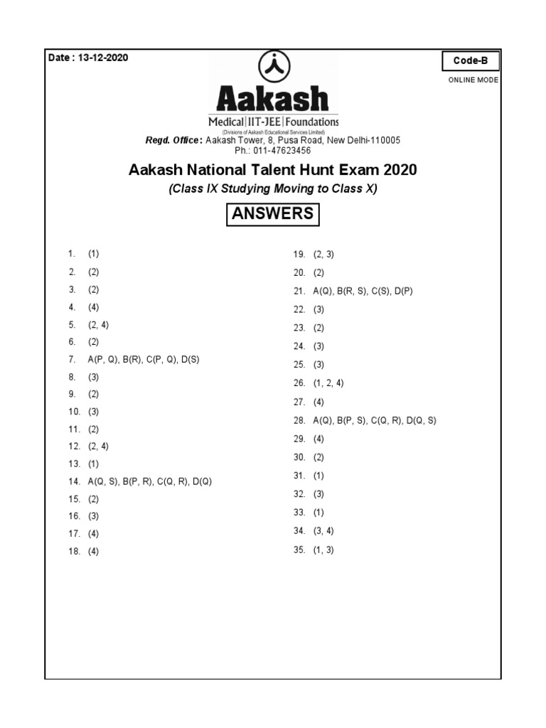 ANTHE-2020 - (IX Moving To X) - (Code-B) - 13-12-2020 - ANS | PDF