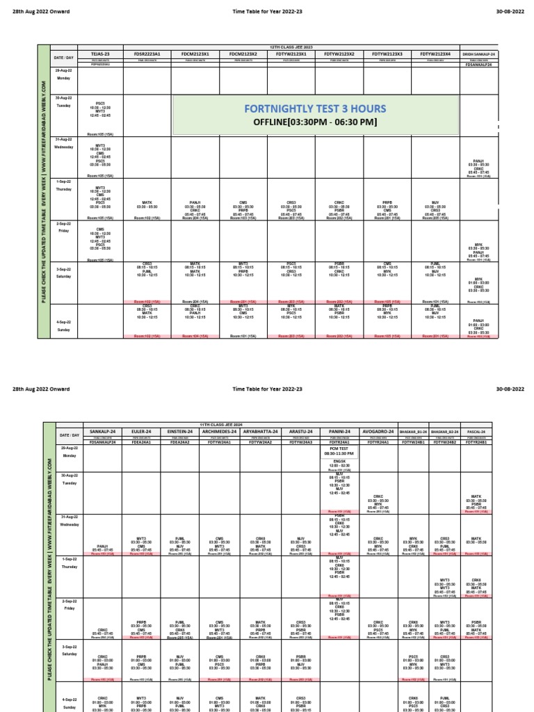 28th Aug Onward Time Table 2022-23 Updated | PDF