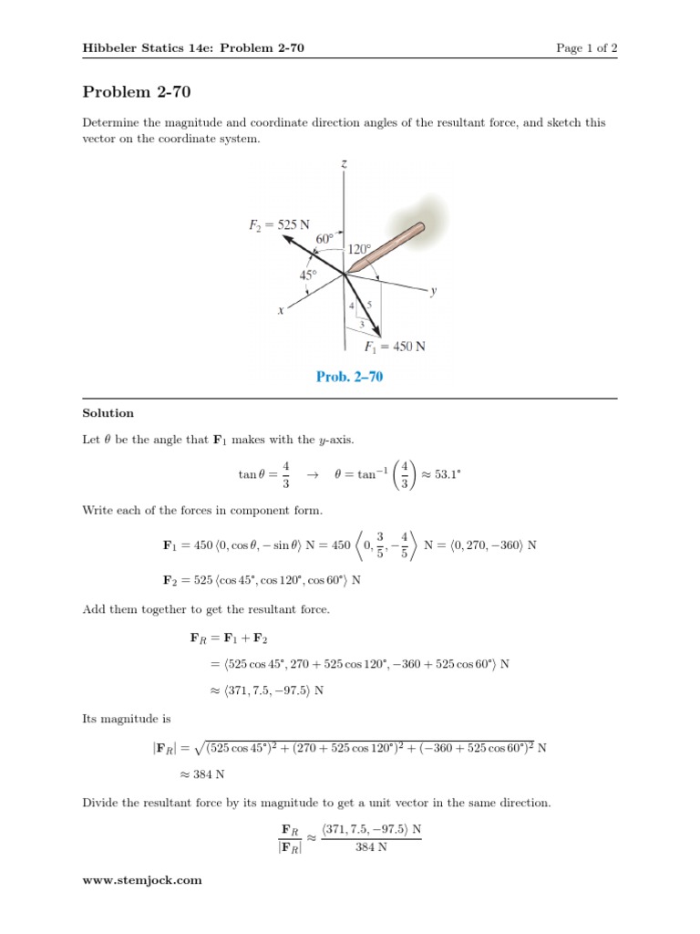 Hibbeler S14 e CH 2 P 70 | PDF | Euclidean Vector | Angle