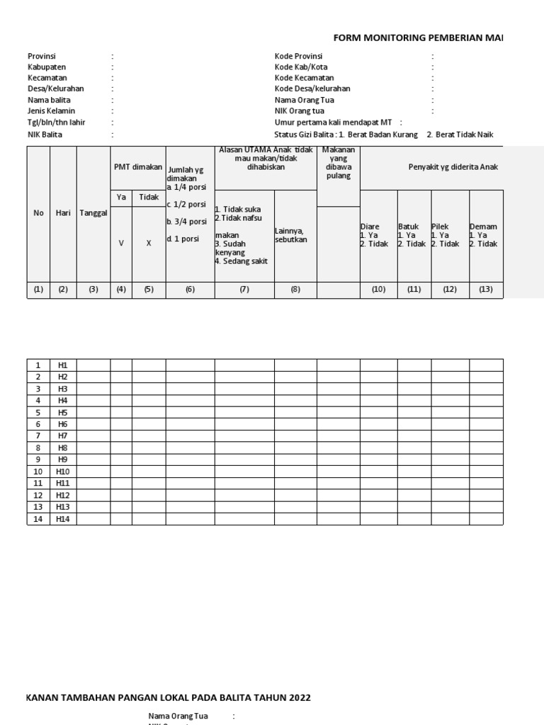 Form Monev PMT Lokal Bumil & Balita - Final-Edit1 | PDF