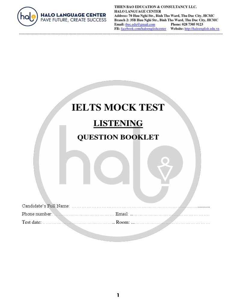 2a. Ielts Mock Test General Listening Question Booklet | PDF | Cognition