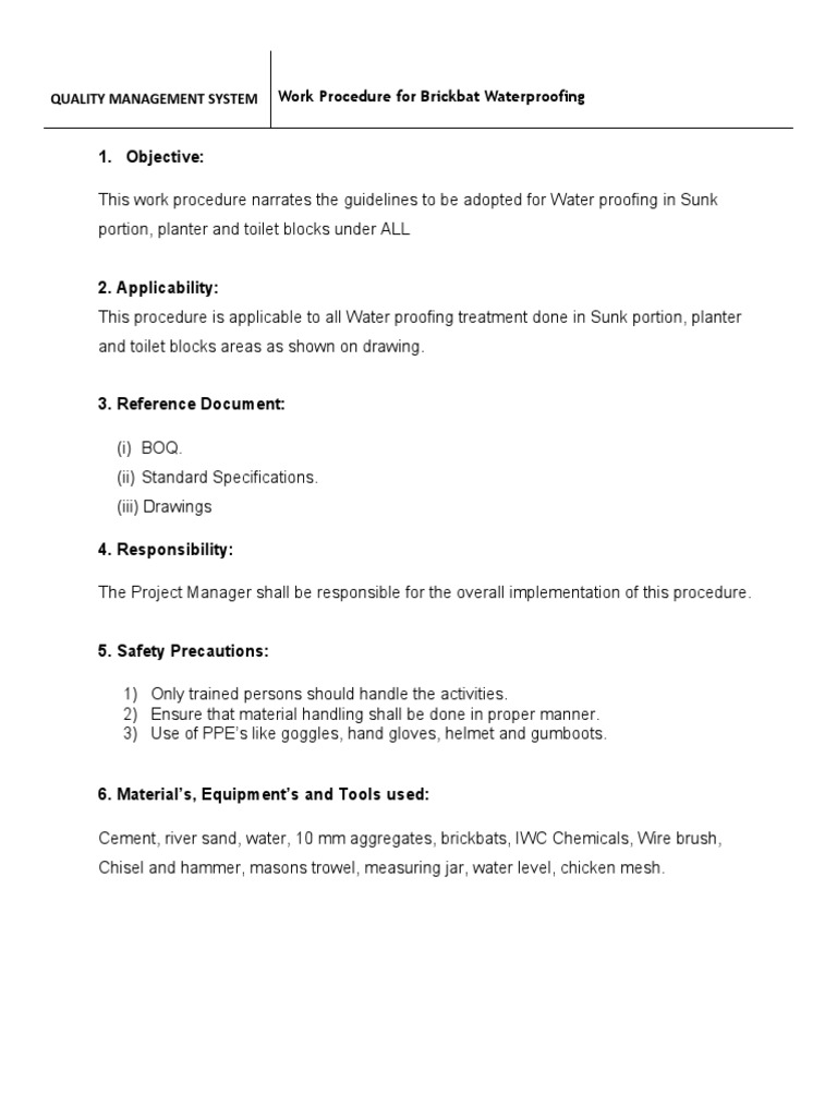 Brickbat Waterproofing Process | PDF | Cement | Concrete