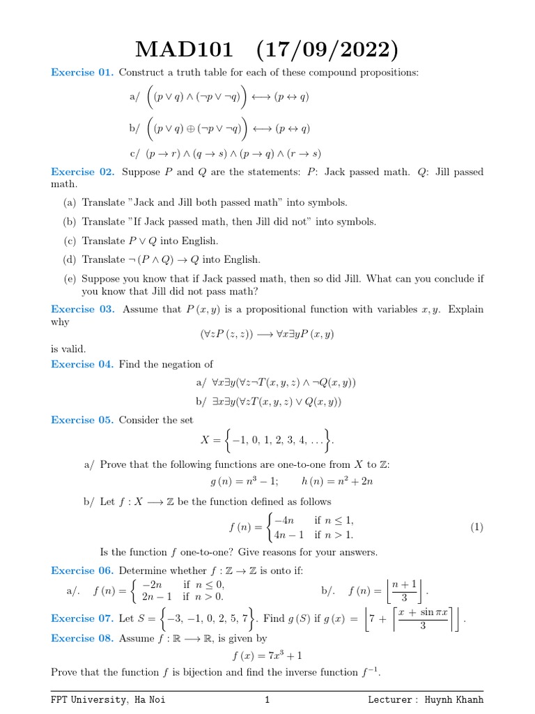 MAD101 Assignment09.2022 | PDF | Function (Mathematics) | Logic