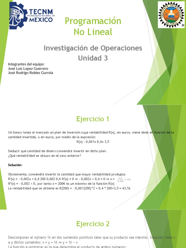 Ejercicios Programacion No Lineal | PDF | Ecuaciones | Matemáticas Aplicadas