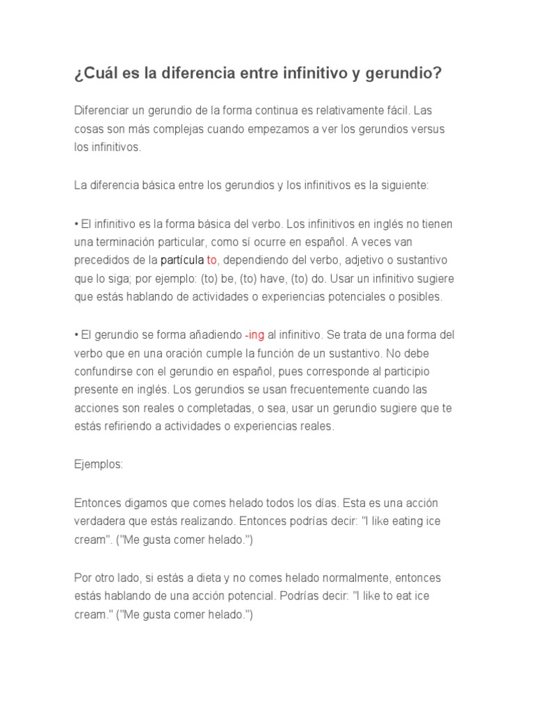Cuál Es La Diferencia Entre Infinitivo y Gerundio | PDF