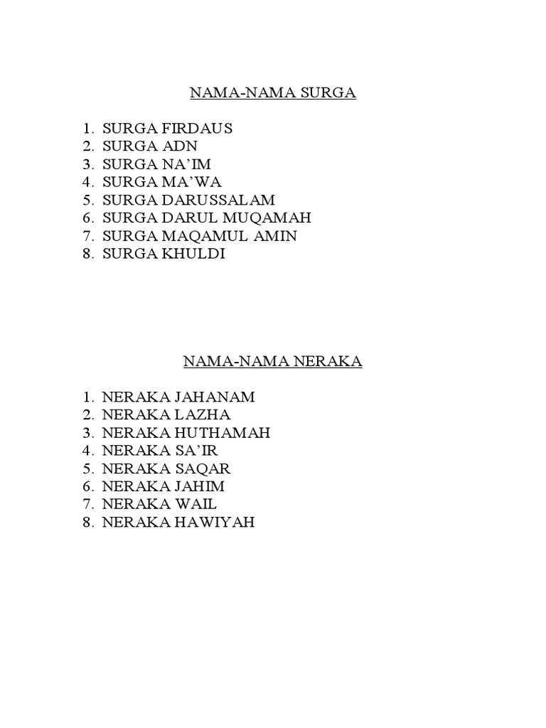 Nama Surga & Neraka | PDF | Cooking, Food & Wine