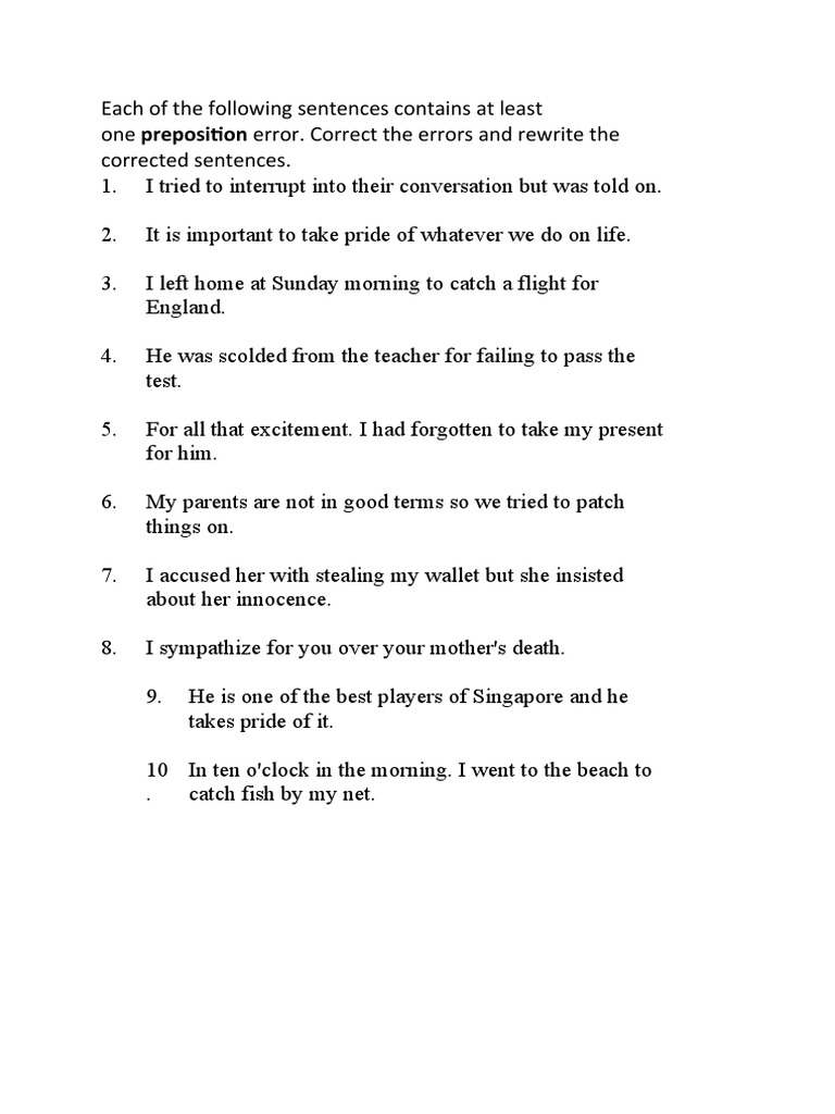 Error Correction Preposition | PDF