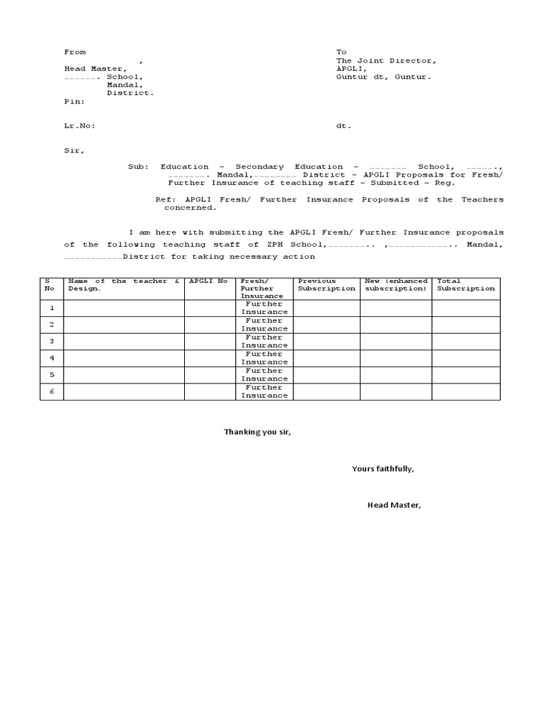 Covering Letter APGLI Proposals | PDF