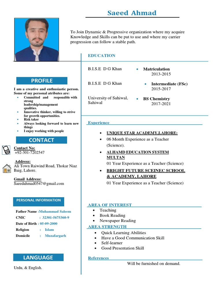 Saeed Ahmad CV | Download Free PDF | Cognition | Learning