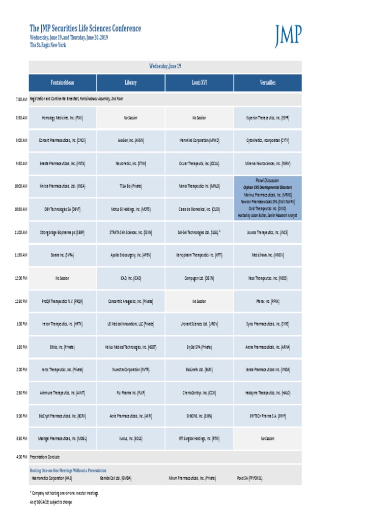 JMP - Life Sciences - Schedule - 06-14-19 | PDF | Biopharmaceutical ...