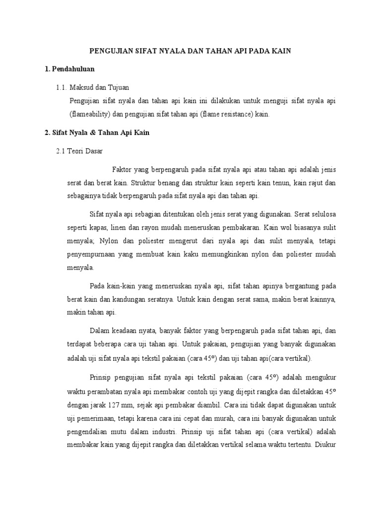 Pengujian Sifat Nyala Dan Tahan Api Pada Kain | PDF