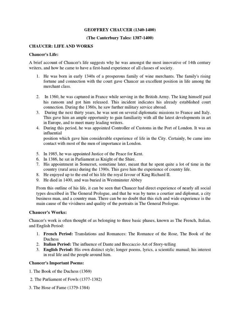Introduction of Chaucer | PDF | Geoffrey Chaucer | The Canterbury Tales