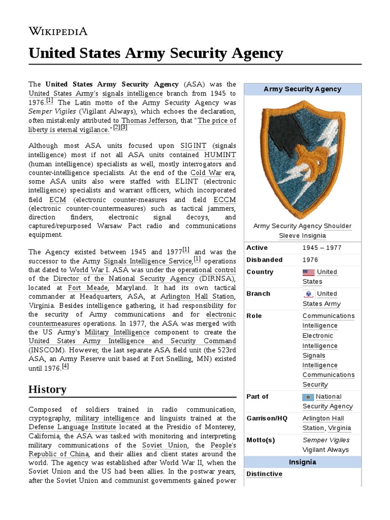 United States Army Security Agency | PDF | Information Sensitivity ...